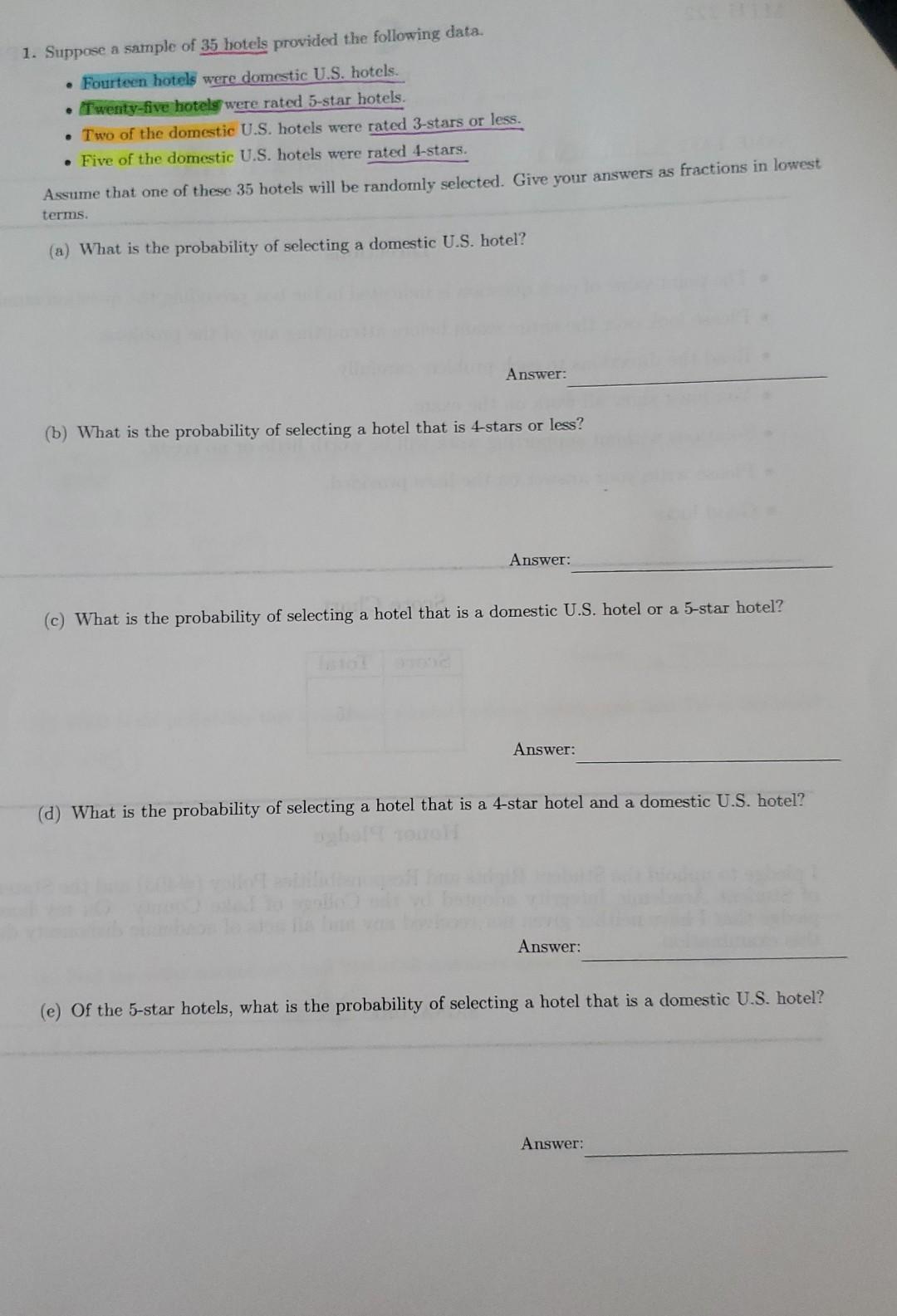 Solved 1. Suppose a sample of 35 hotels provided the | Chegg.com