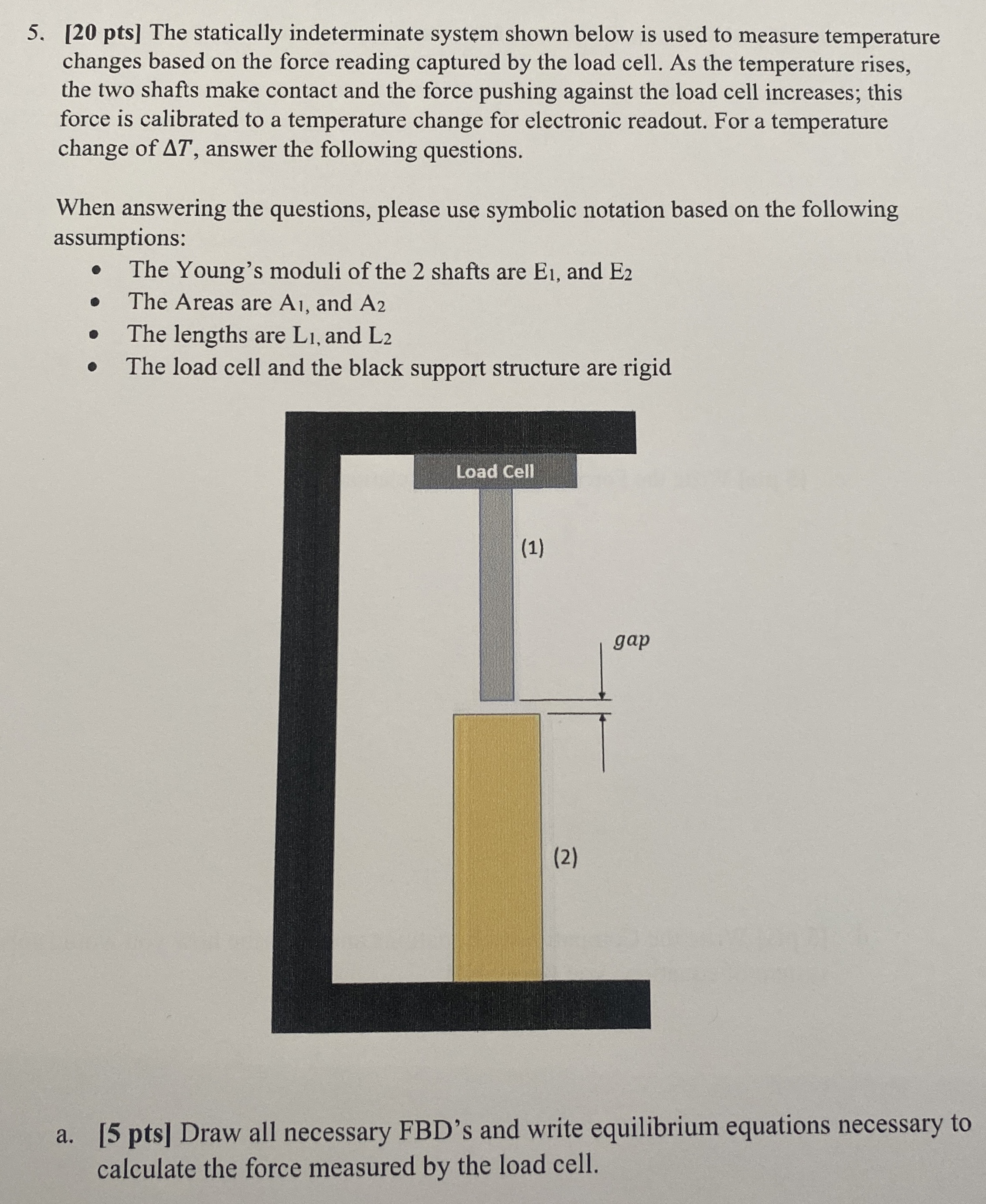 Solved [20 ﻿pts] ﻿The statically indeterminate system shown | Chegg.com
