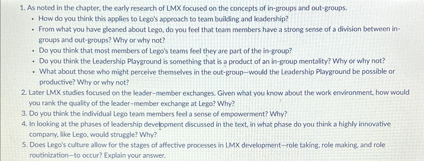 Solved As noted in the chapter, the early research of LMX | Chegg.com