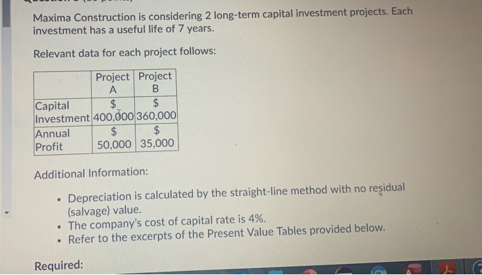Solved Maxima Construction is considering 2 long-term | Chegg.com