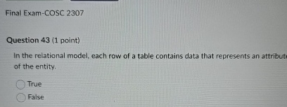 Solved Final Exam-COSC 2307Question 43 (1 ﻿point)In the | Chegg.com