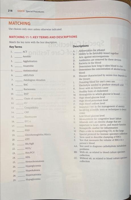 Solved 218 MATCHING Use choices only once unless otherwise | Chegg.com