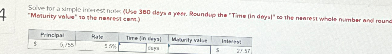 Solved Solve for a simple interest note: (Use 360 ﻿days a | Chegg.com