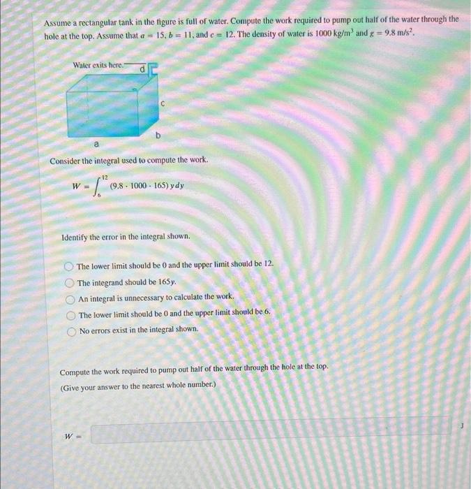 Solved Assume a rectangular tank in the figure is full of | Chegg.com