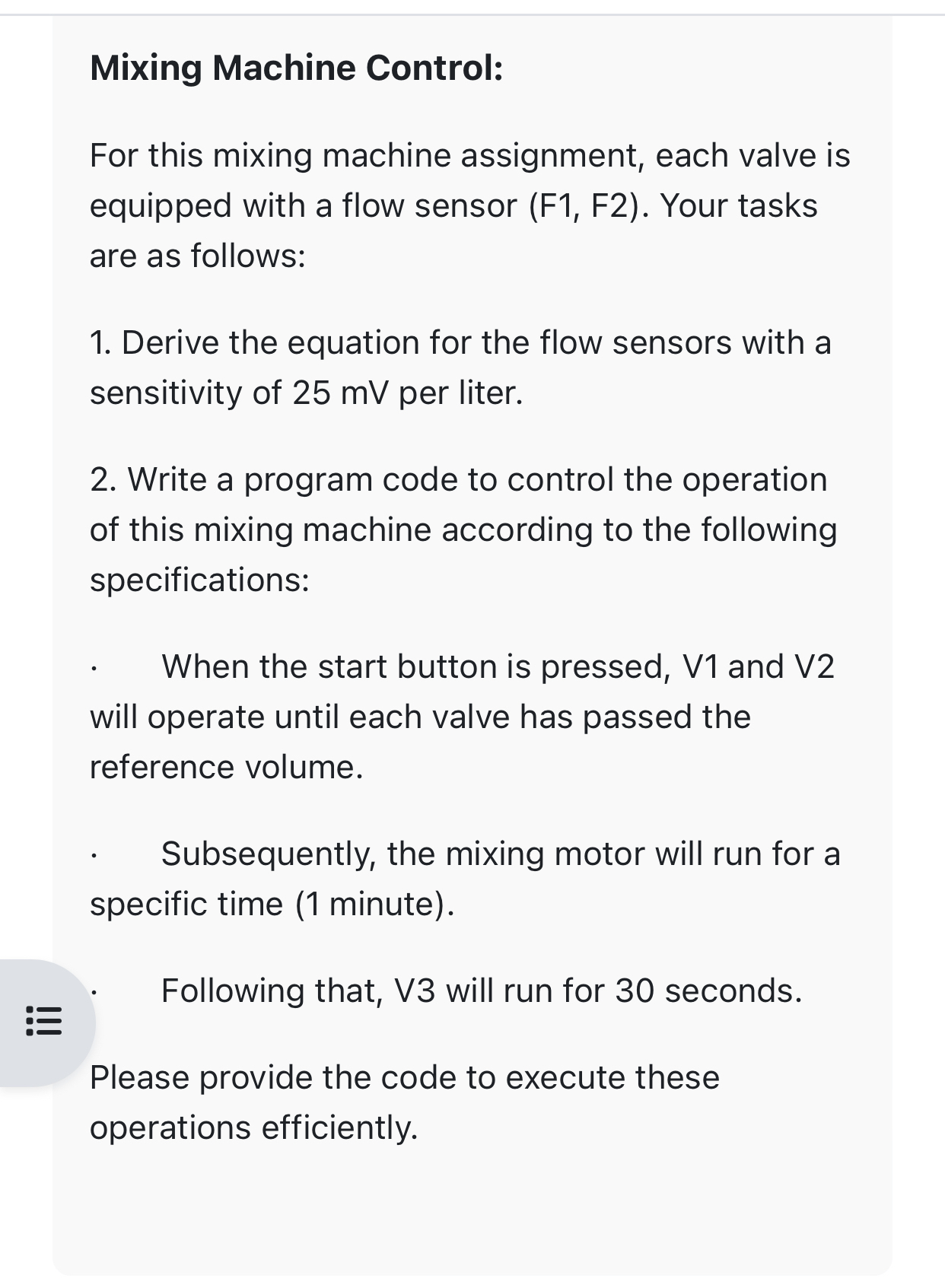 Solved Mixing Machine Control:For this mixing machine | Chegg.com