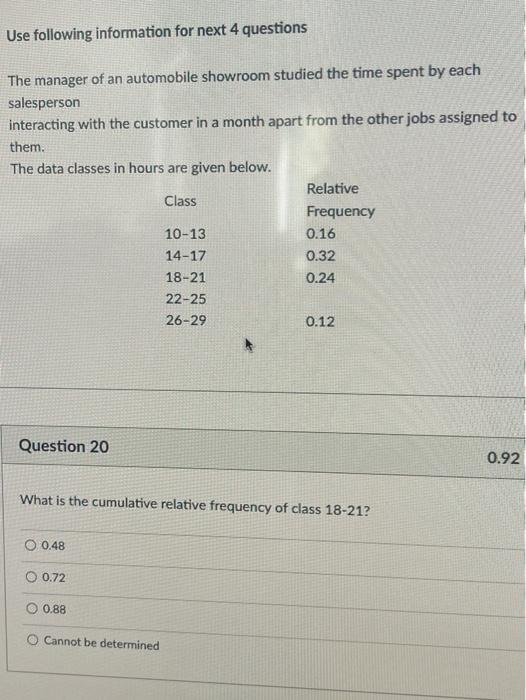Solved Use following information for next 4 questions The | Chegg.com