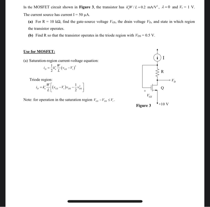 Solved In the MOSFET circuit shown in Figure 3, the | Chegg.com