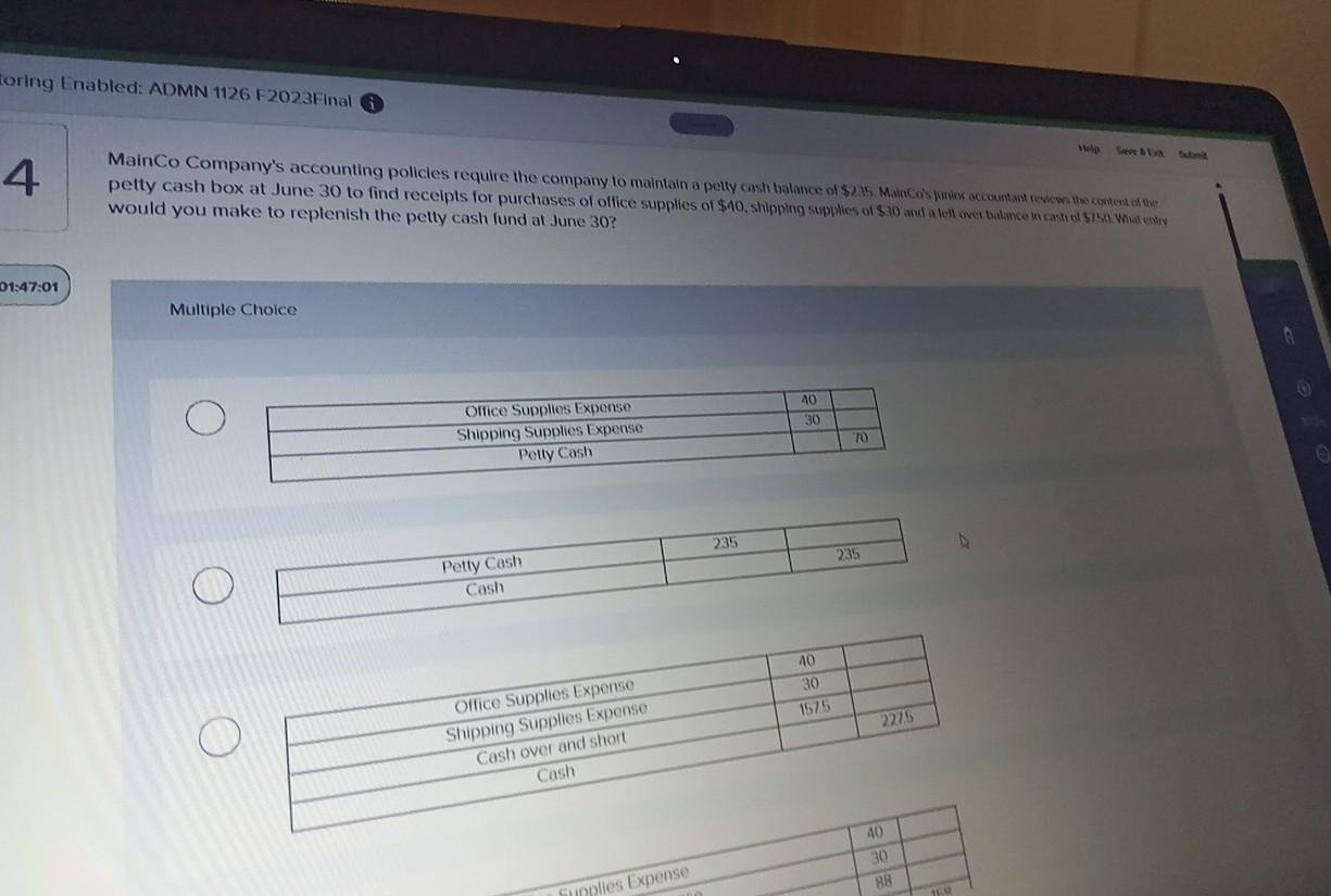 toring Enabled: ADMN 1126 ﻿F2023Final (i)4would you | Chegg.com