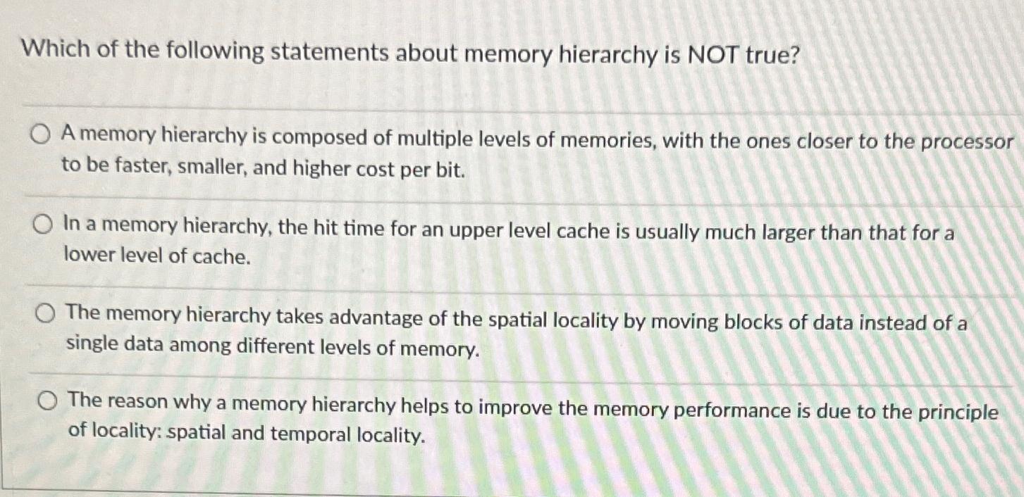 Solved Which of the following statements about memory | Chegg.com