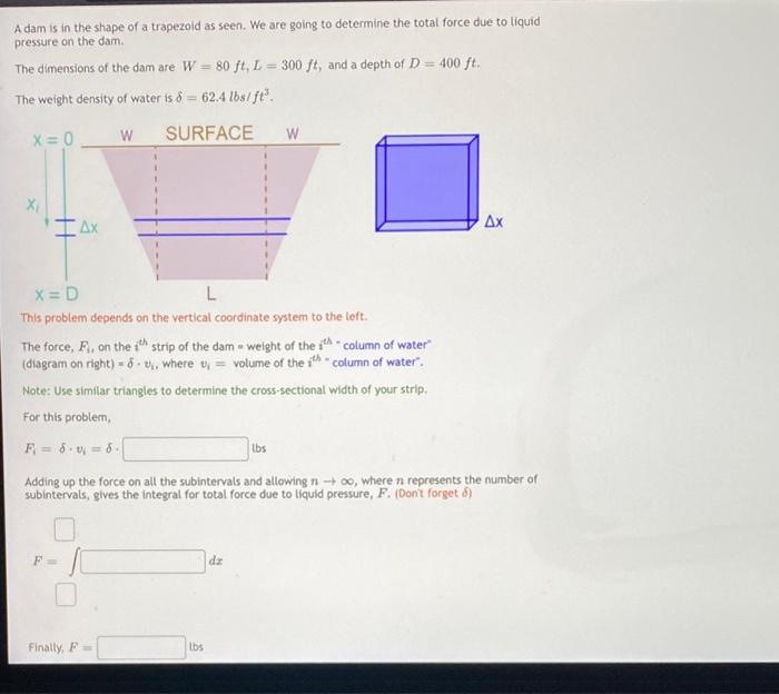 Solved A dam is in the shape of a trapezoid as seen. We are | Chegg.com