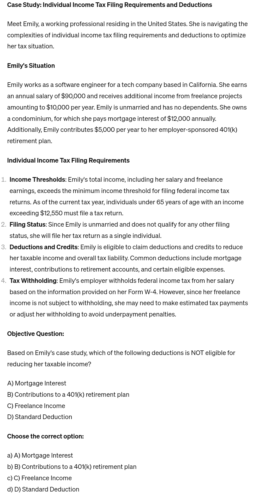 Solved Case Study: Individual Income Tax Filing Requirements | Chegg.com