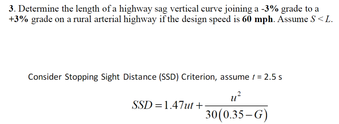 Determine the length of a highway sag vertical curve | Chegg.com