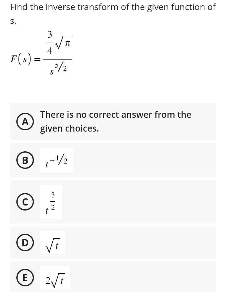 Solved Find the inverse transform of the given function of | Chegg.com