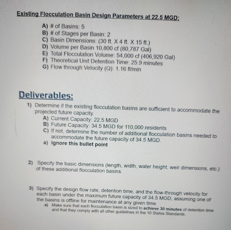 Existing Flocculation Basin Design Parameters at 22.5 | Chegg.com