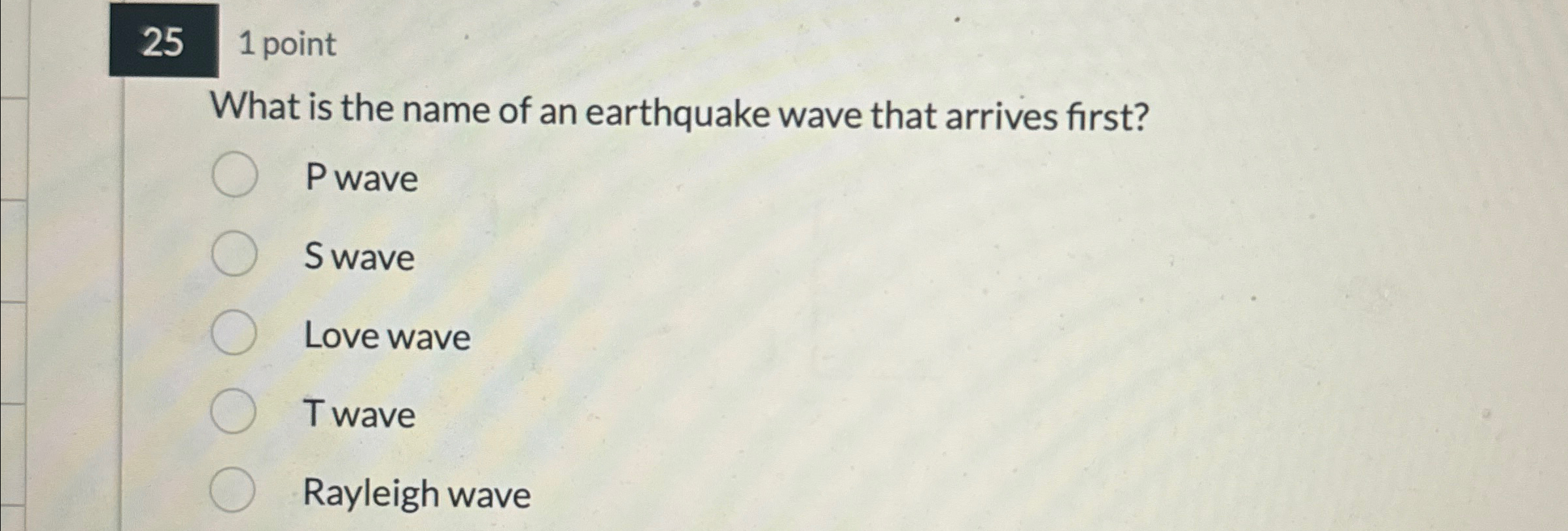 Solved 251 ﻿pointWhat is the name of an earthquake wave that | Chegg.com