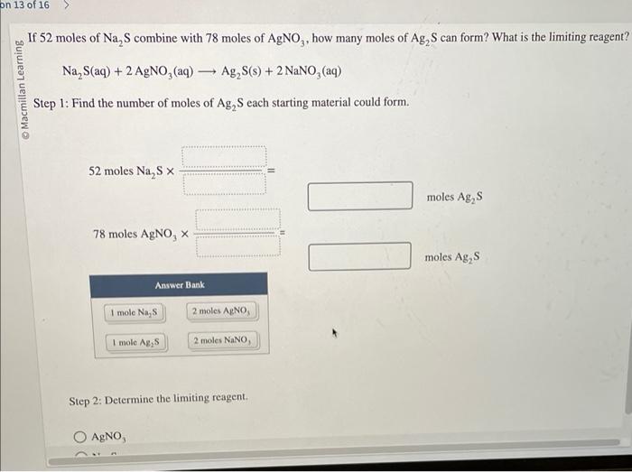 Solved Na2 S(aq)+2AgNO3(aq) Ag2 S( s)+2NaNO3(aq) Step 1: | Chegg.com