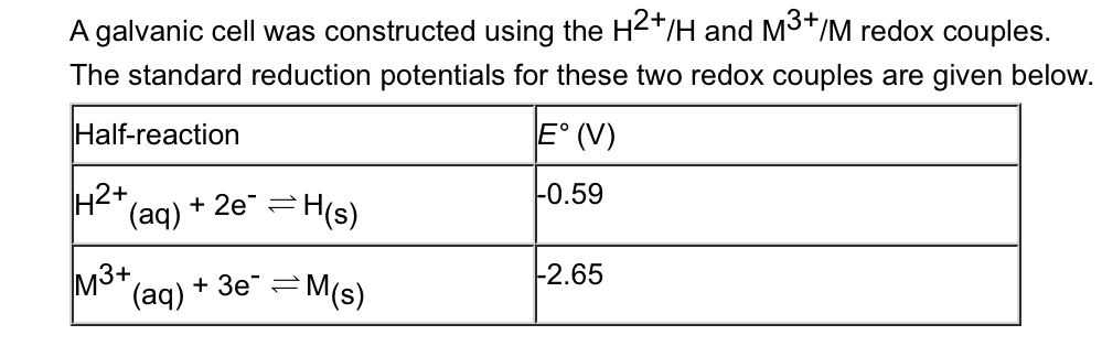 A galvanic cell was constructed using the H2+H ﻿and | Chegg.com