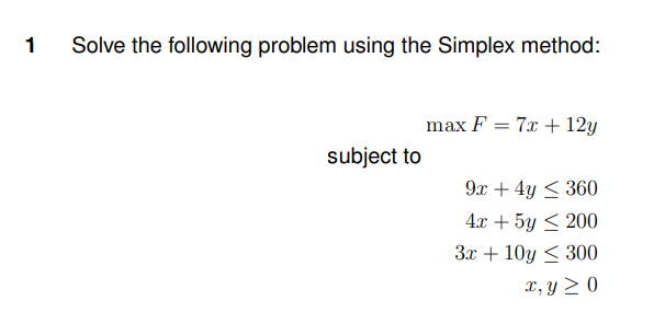 Solved 1 ﻿Solve the following problem using the Simplex | Chegg.com