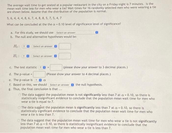 Solved The average wait time to get seated at a popular | Chegg.com