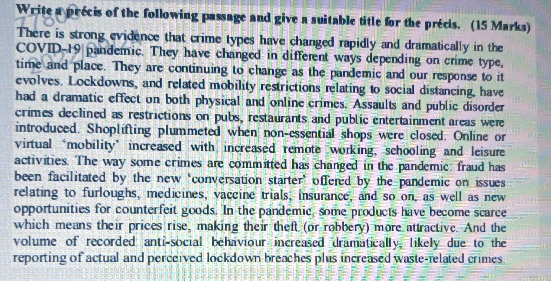 Solved Write 2 Pr cis Of The Following Passage And Give A Chegg