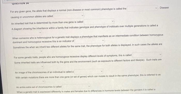 Solved For any given gene, the allele that displays a normal | Chegg.com