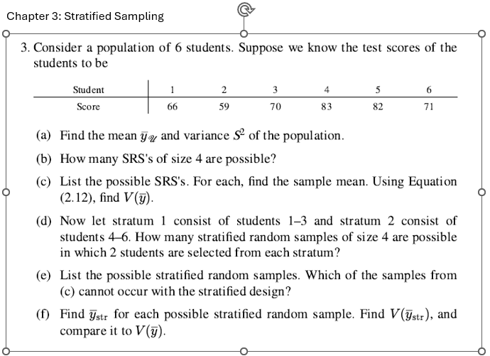 Solved Chapter 3: Stratified SamplingConsider a population | Chegg.com
