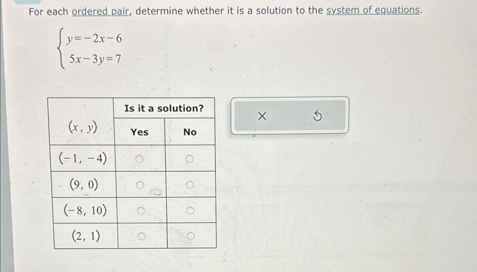 Solved For each ordered pair, determine whether it is a | Chegg.com