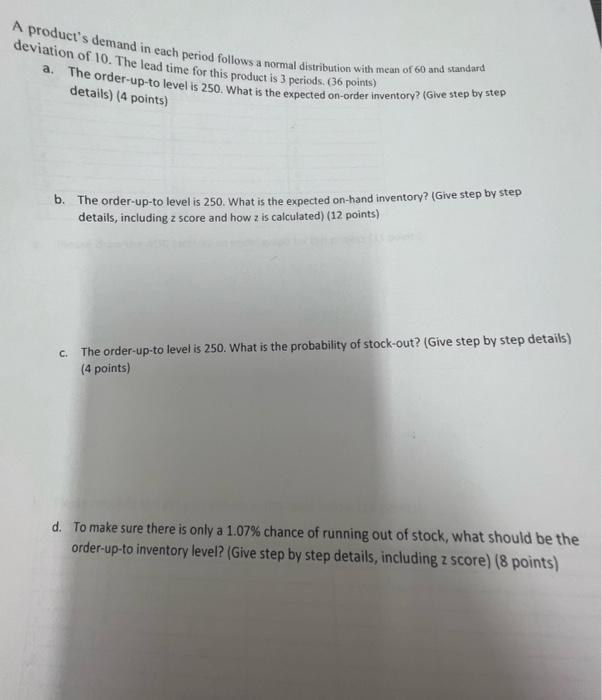 Solved A product's demand in each period follows a normal | Chegg.com