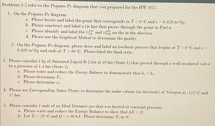 Solved Problems 1-2 refer to the Propane Pv diagram that you | Chegg.com