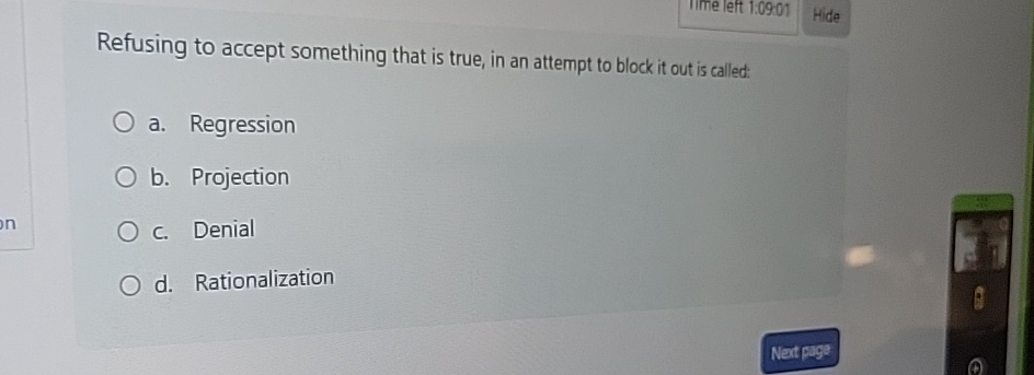 Solved Iime left 1:09:01HideRefusing to accept something | Chegg.com