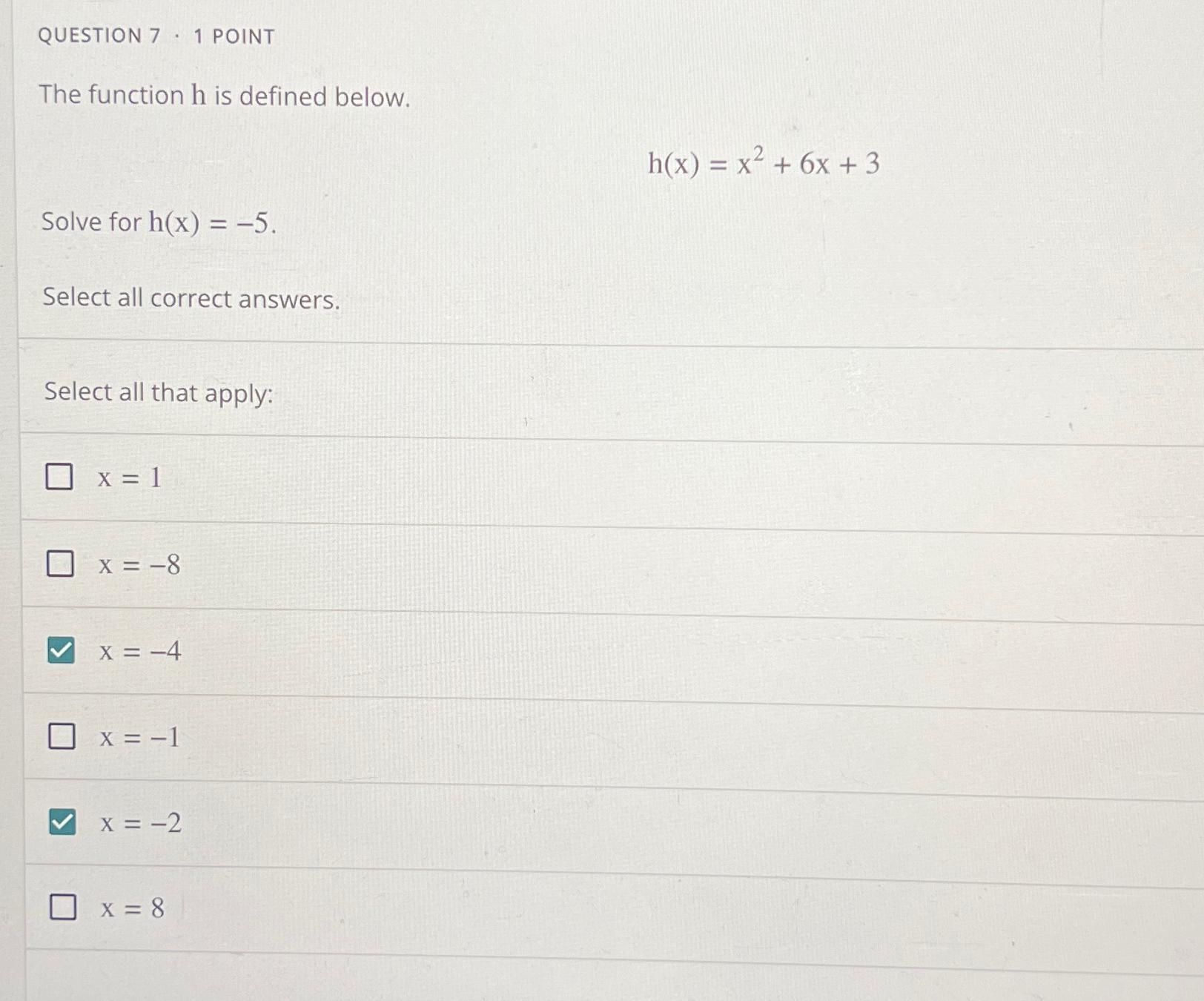 Solved QUESTION 7 - 1 POINTThe function h is defined | Chegg.com Solved QUESTION 7 - 1 POINTThe function h is defined | Chegg.com