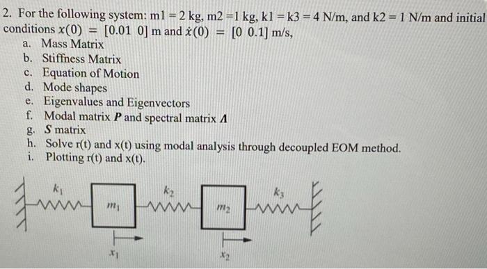 Solved - - = 2. For the following system: ml = 2 kg, m2 =1 | Chegg.com