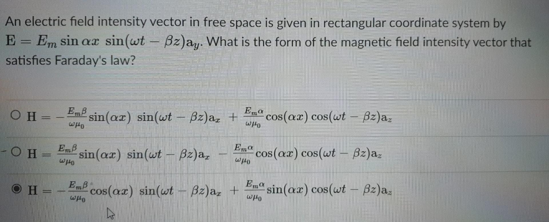 Solved An electric field intensity vector in free space is | Chegg.com