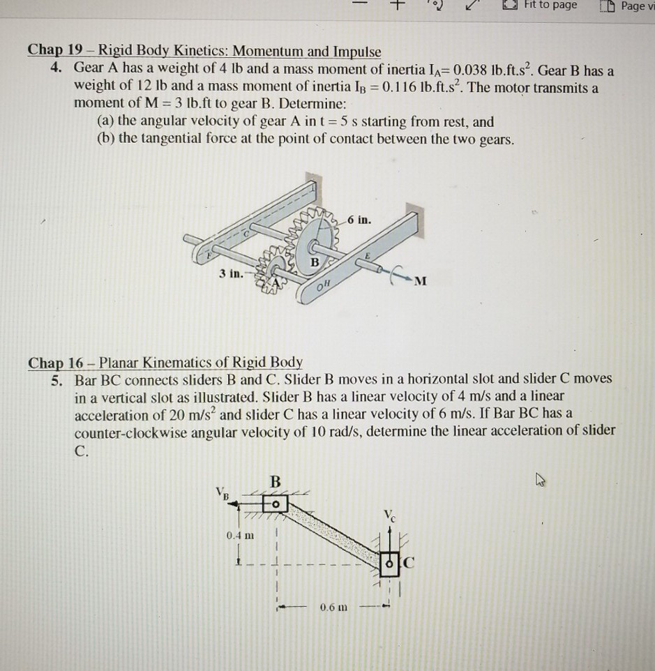 Solved - + fit to page D Chap 17 - Rigid Body Kinetics: | Chegg.com