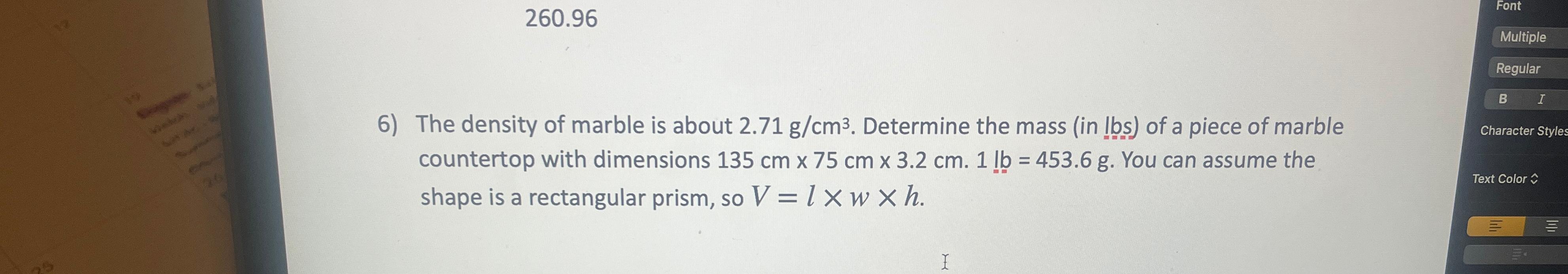 Solved The density of marble is about 2.71 | Chegg.com