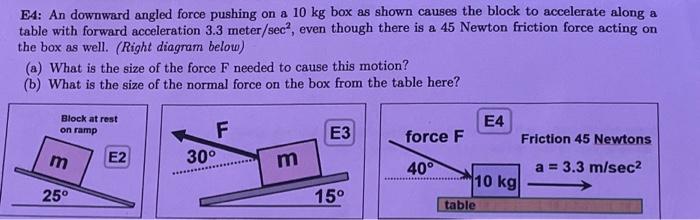Solved E4: An downward angled force pushing on a 10 kg box | Chegg.com
