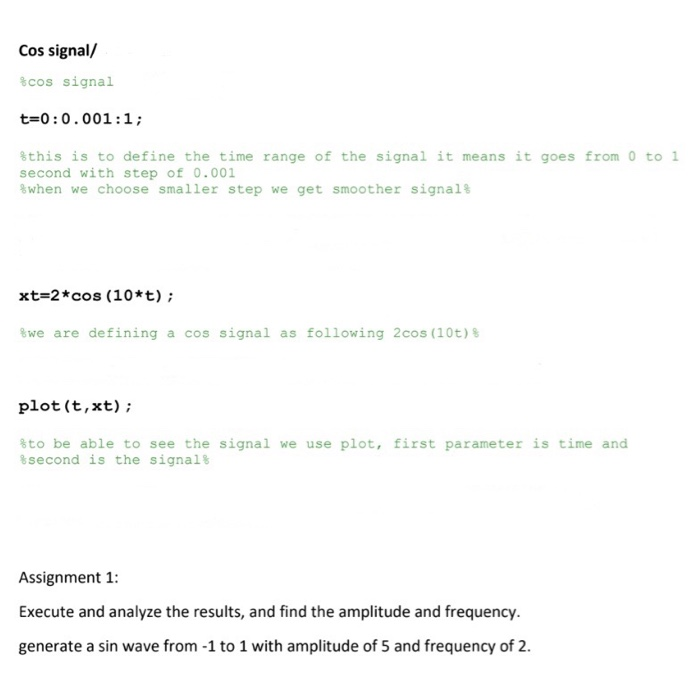 Solved Cos signal/ cos signal t=0:0.001:1; $this is to | Chegg.com
