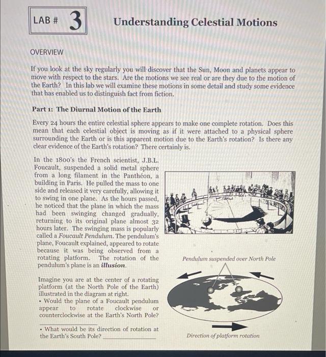 LAB # 3 Understanding Celestial Motions OVERVIEW If | Chegg.com