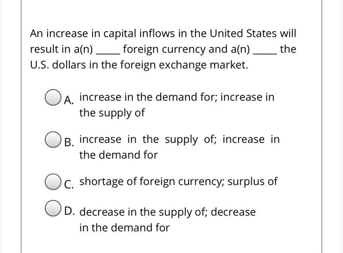 Solved An increase in capital inflows in the United States | Chegg.com