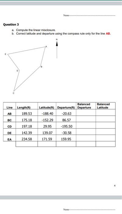 Solved Name Question 3 a. Compute the linear misclosure. b. | Chegg.com