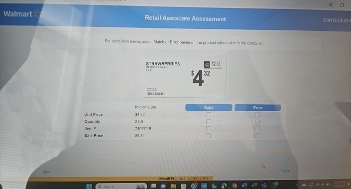 Solved WalmartRetail Associate Assessmentsam's clubFor each | Chegg.com