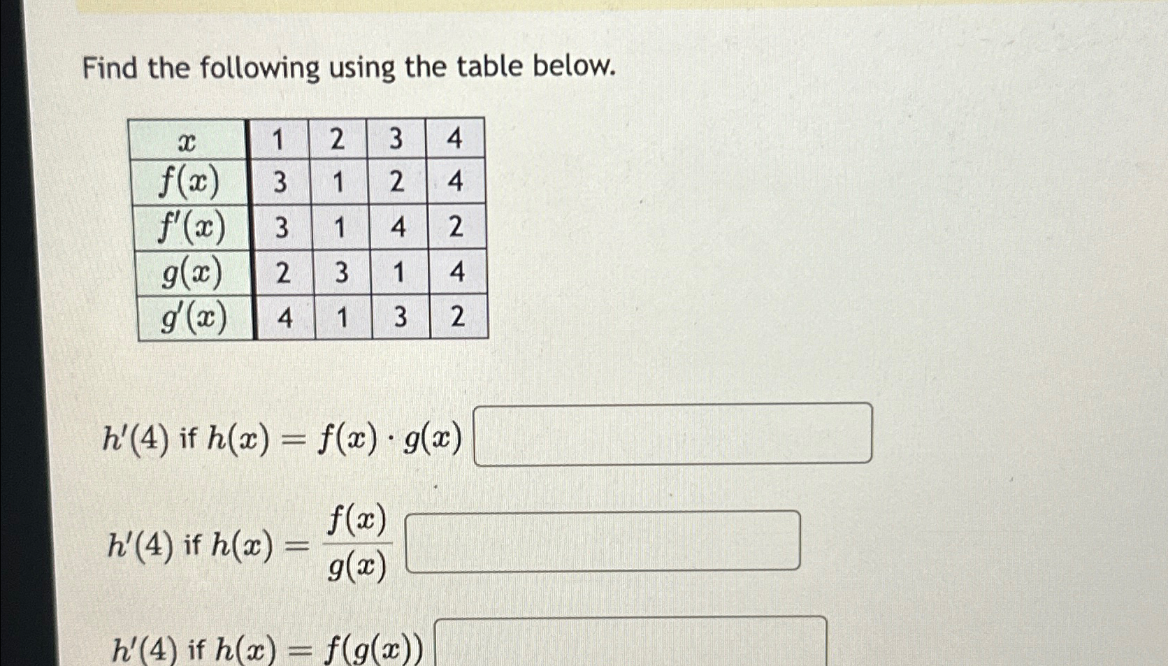 Solved Find the following using the table | Chegg.com