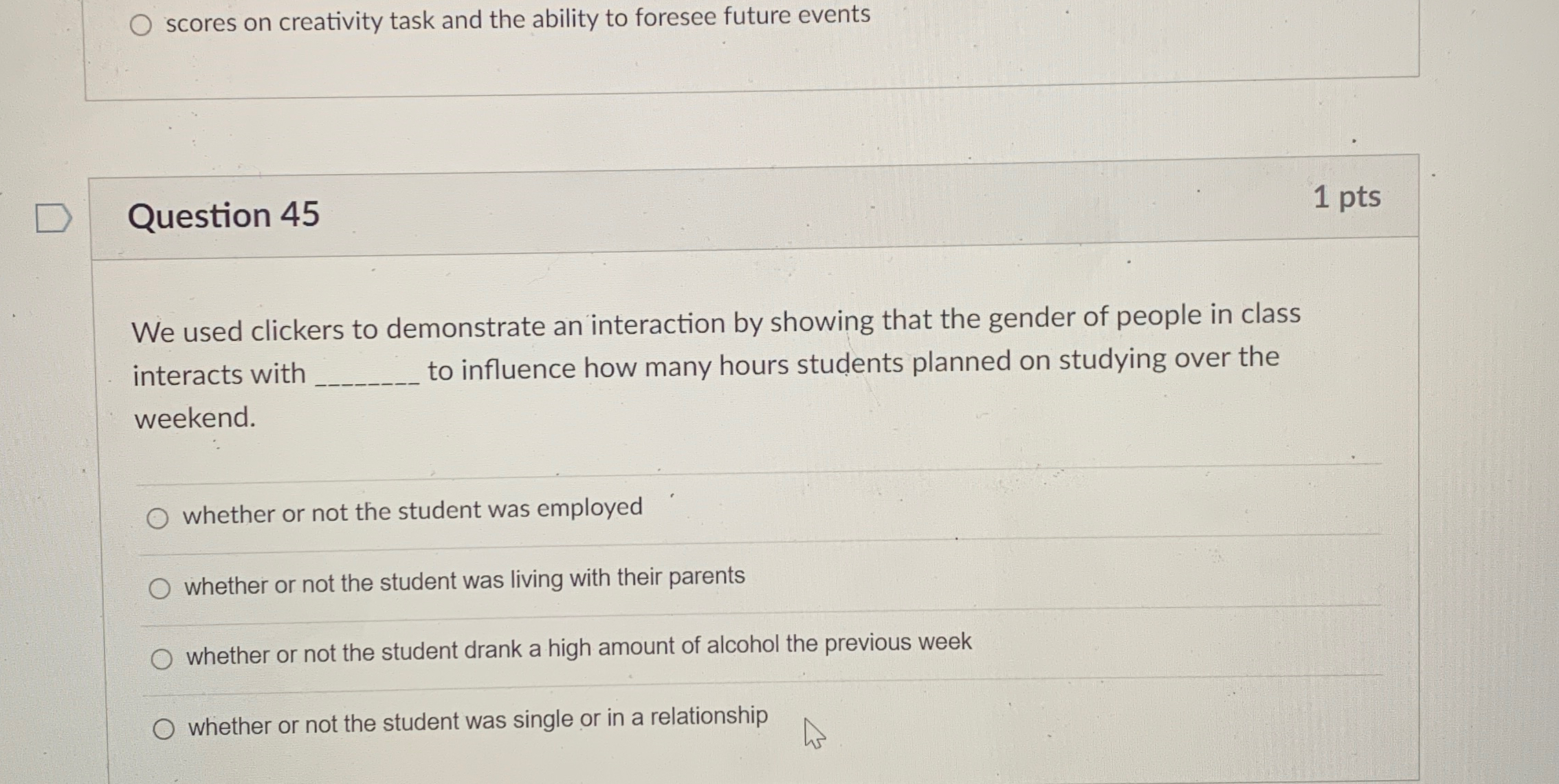 scores on creativity task and the ability to foresee | Chegg.com