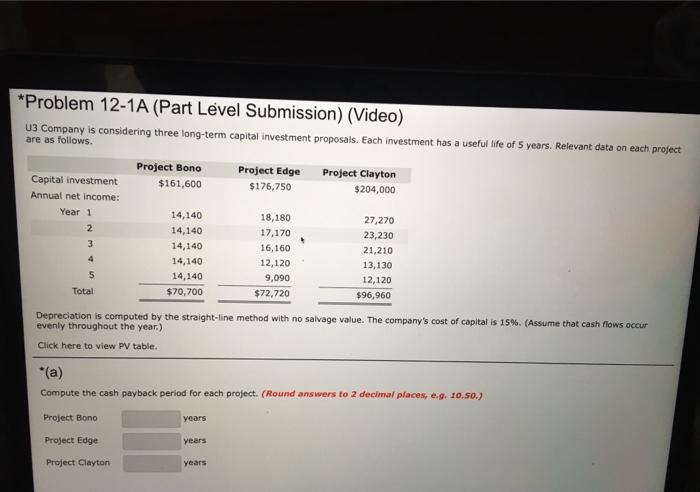 Solved *Problem 12-1A (Part Level Submission) (Video) U3 | Chegg.com