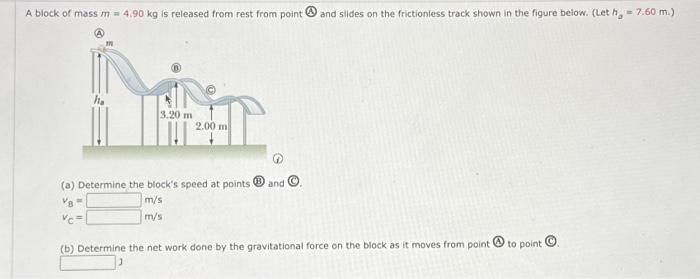 Solved block of mass m=4,90 kg is released from rest from | Chegg.com