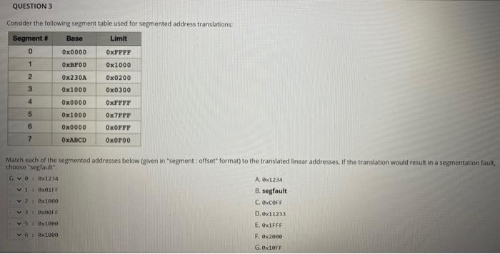 Solved QUESTION 3 Consider the following segment table used | Chegg.com