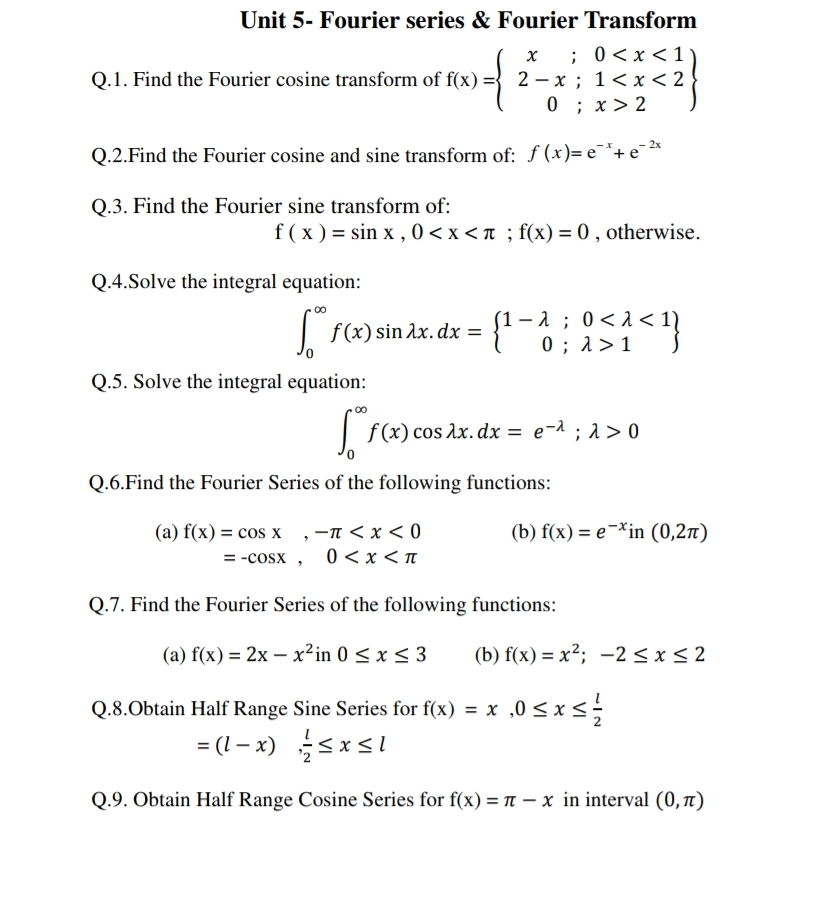 Solved Unit 5- ﻿Fourier series & Fourier TransformQ.1. ﻿Find | Chegg.com