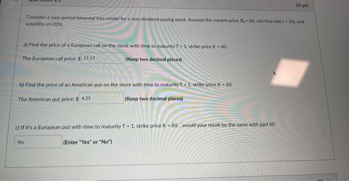 Solved Consider a two-period binomial tree model for a | Chegg.com