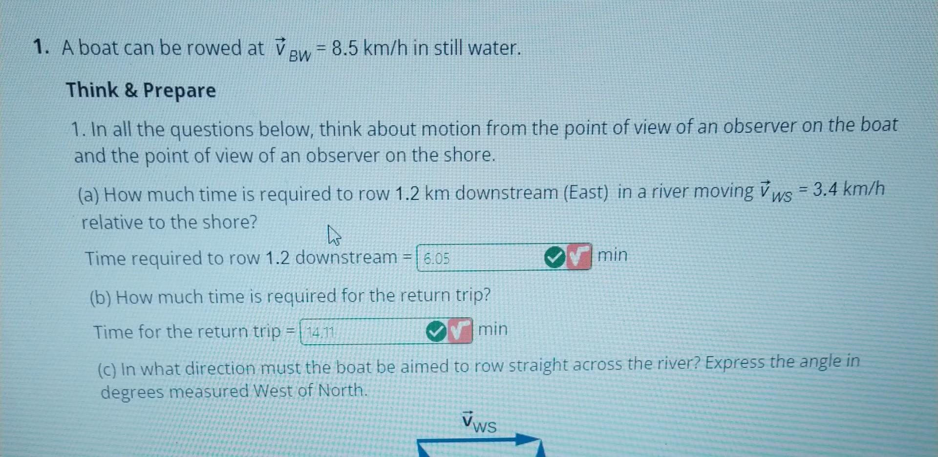 Solved A boat can be rowed at vBW=8.5 km/h in still water. | Chegg.com