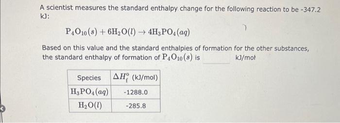 Solved A scientist measures the standard enthalpy change for | Chegg.com